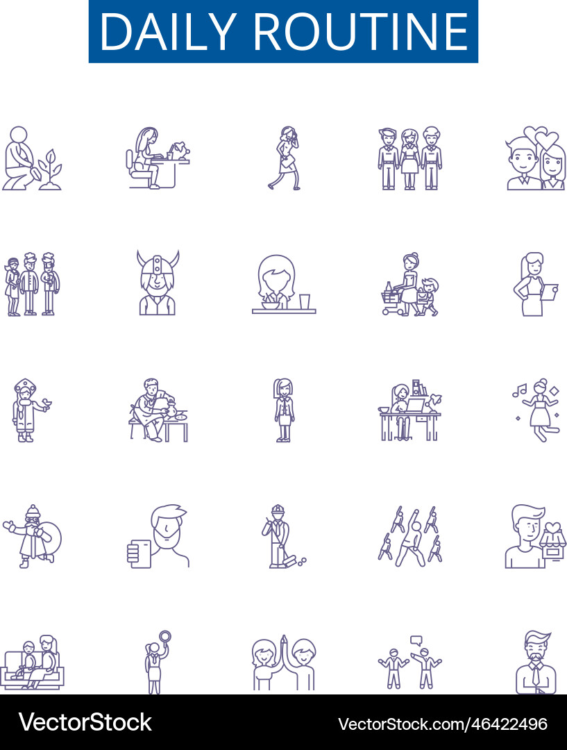 Daily routine line icons signs set design Vector Image
