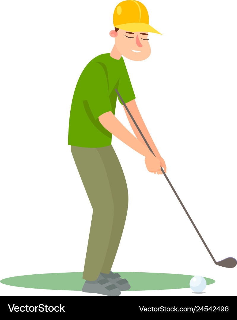 Golf player in green uniform and yellow hat ready Vector Image