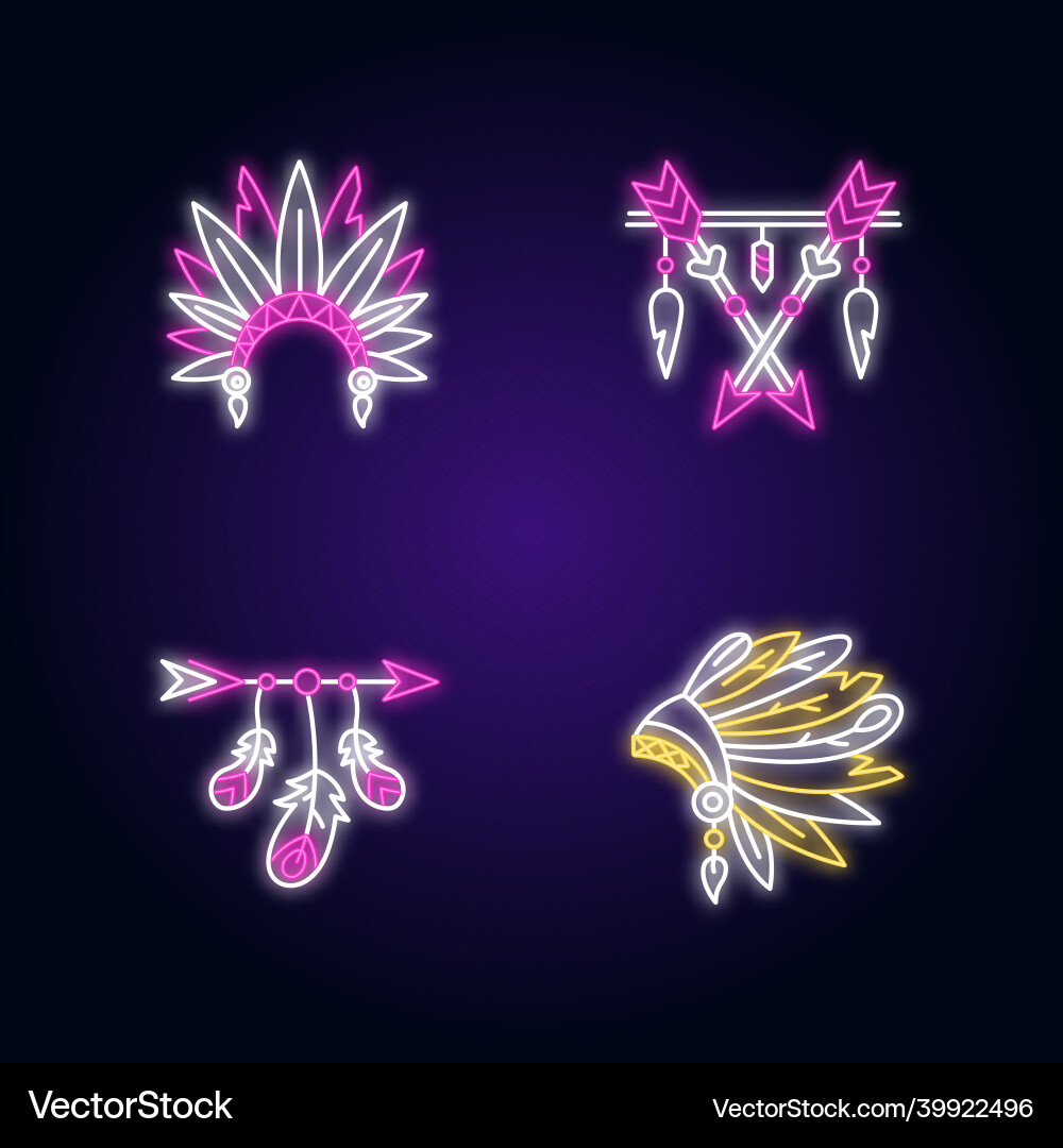 Native american indian hat and amulet neon light Vector Image