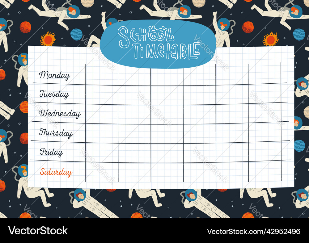 School timetable template weekly classes schedule Vector Image