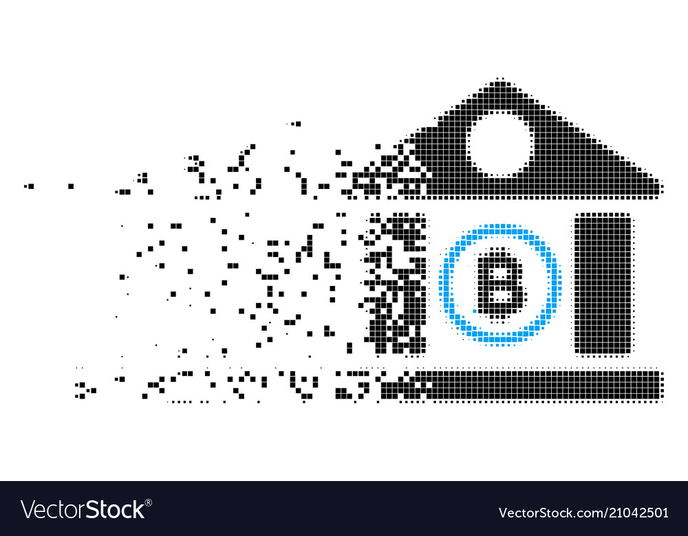 Bitcoin bank building disintegrating pixel icon Vector Image Bitcoin bank building disintegrating pixel icon Vector Image