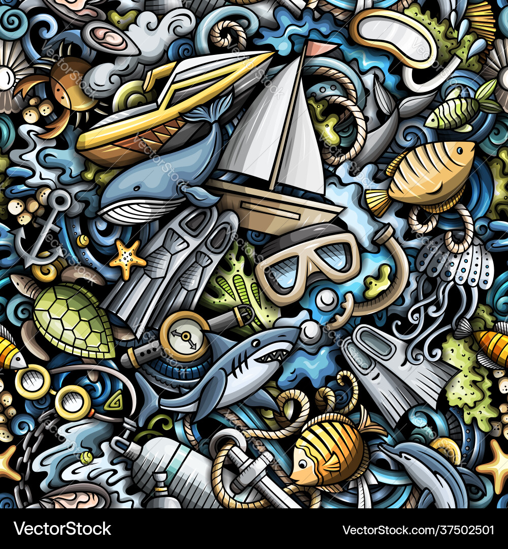 Cartoon doodles diving seamless pattern Royalty Free Vector