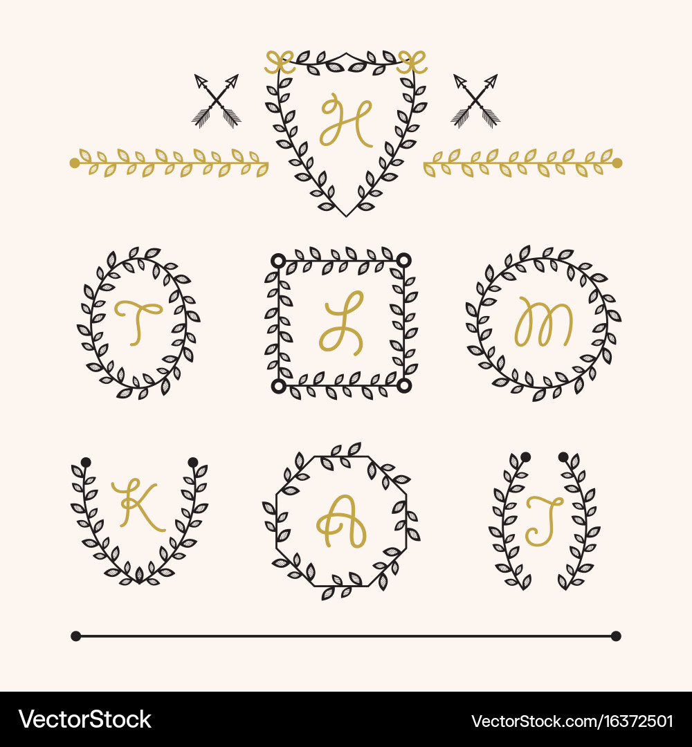 Cute set black insignia leaves emblems icons Vector Image