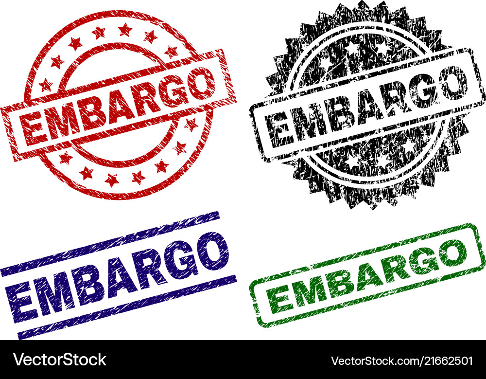 Damaged textured embargo seal stamps Royalty Free Vector
