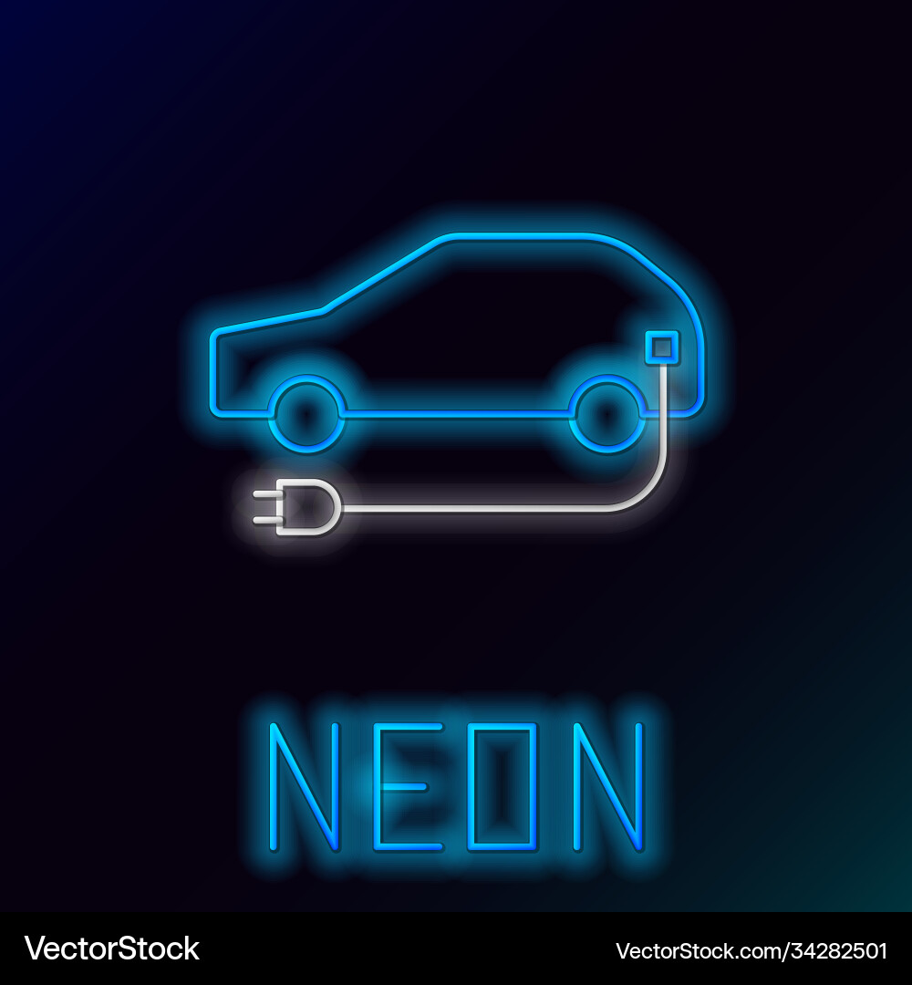 Glowing neon line electric car and electrical Vector Image