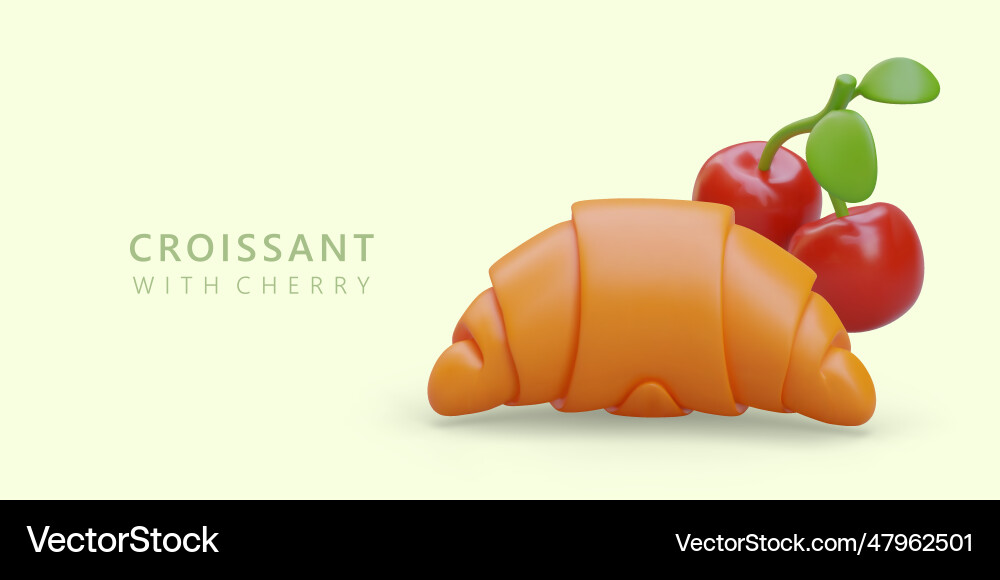 Realistic croissant with cherries fresh sweet Vector Image