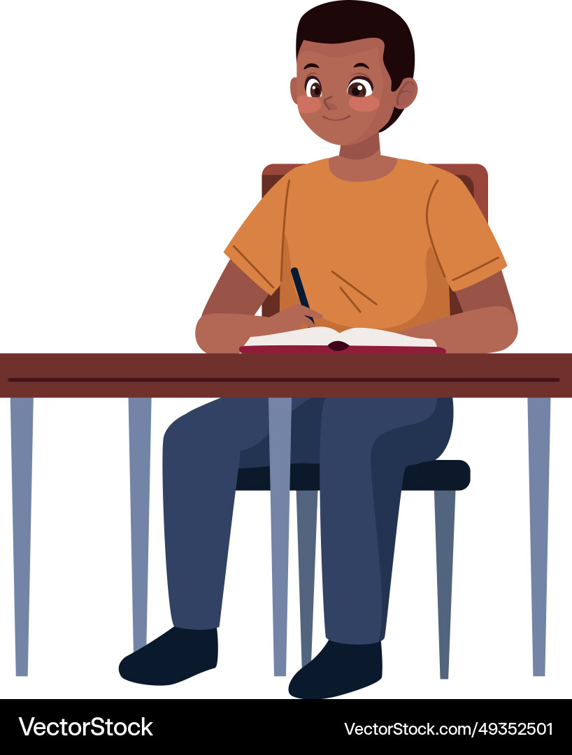 Student teen writing on desk Royalty Free Vector Image