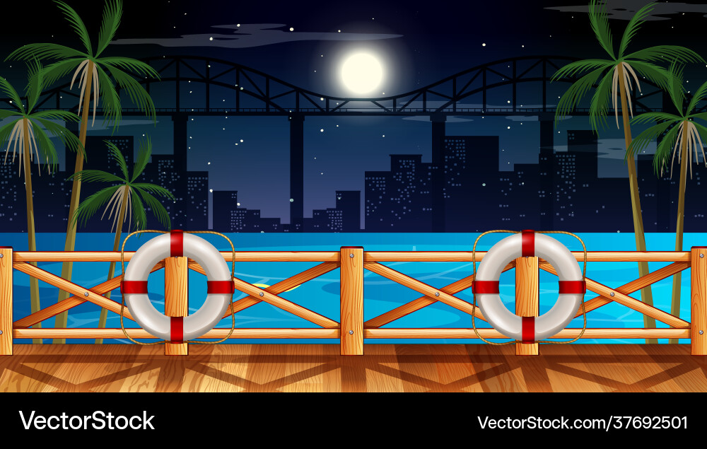 Tropical beach landscape scene at night Royalty Free Vector