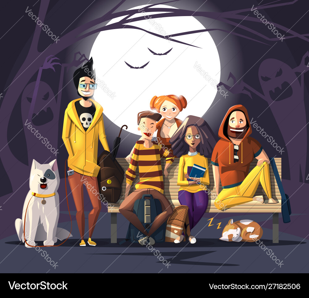 Halloween characters friends colors Royalty Free Vector