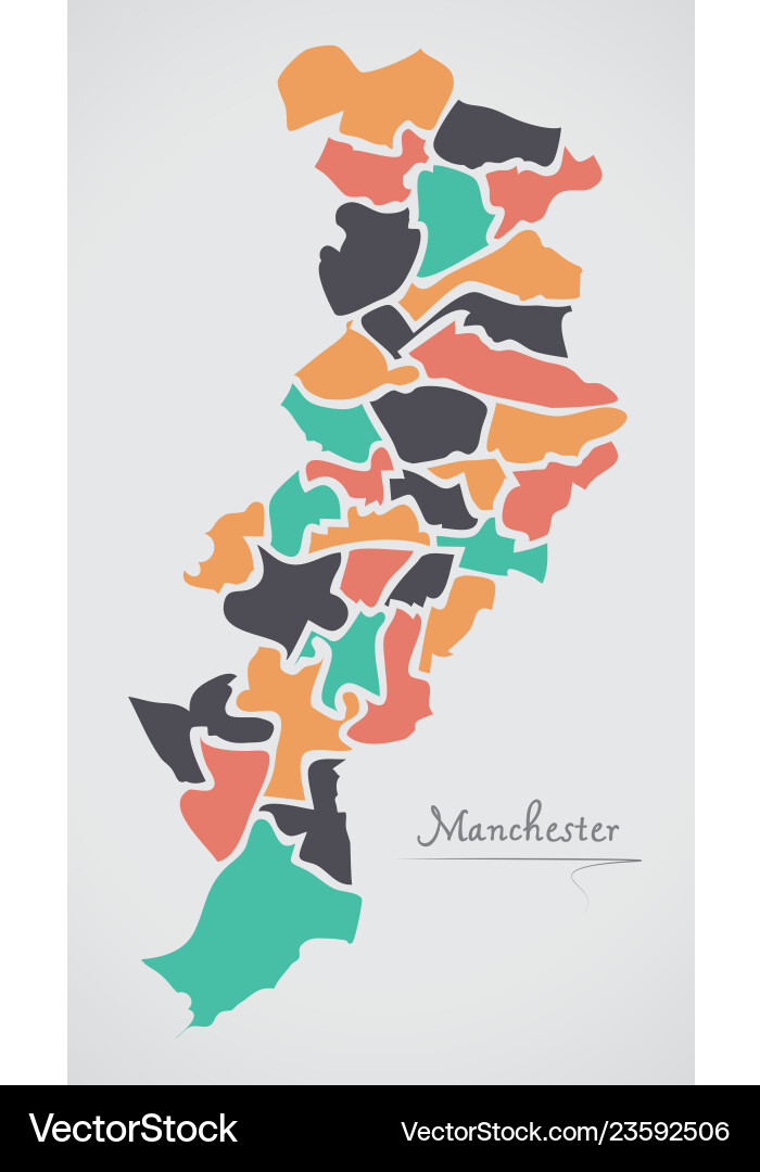 Manchester map with wards and modern round shapes Vector Image