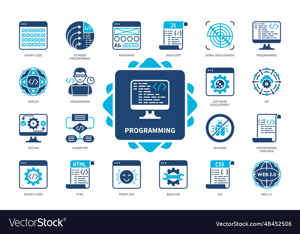 Programming solid icon set Royalty Free Vector Image