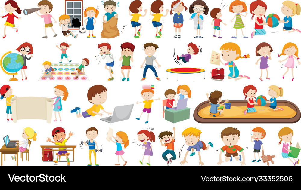 Set cute kids cartoon character Royalty Free Vector Image