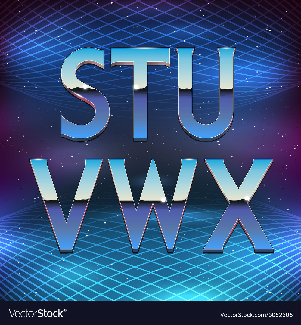 Thin Chrome Alphabet In 80s Retro Futurism Style Vector Image 
