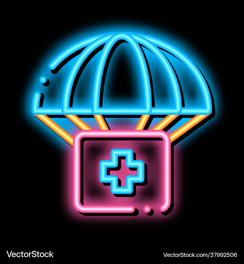 Volunteers support parachute neon glow icon Vector Image