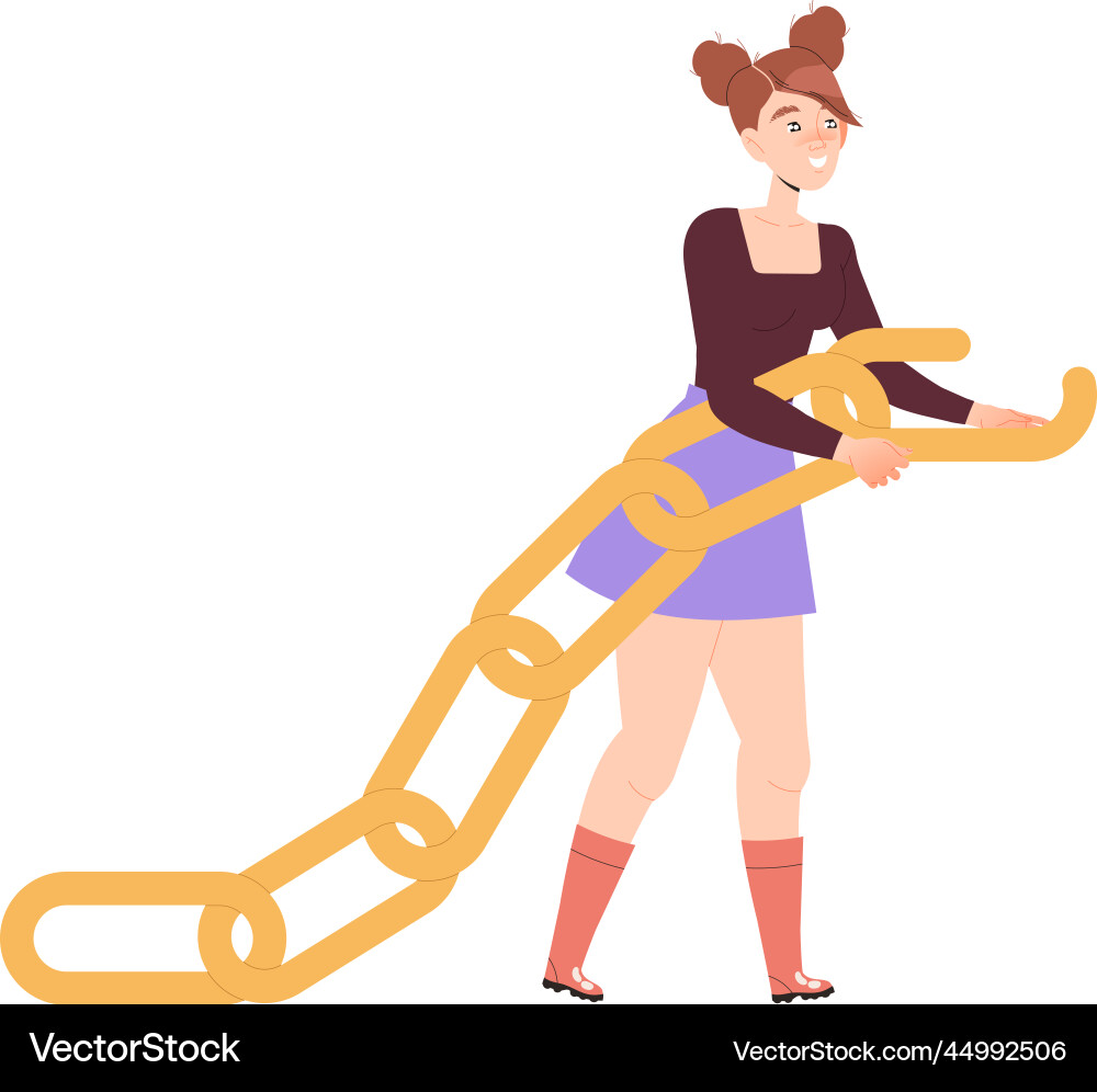 Woman character joining chain part having Vector Image