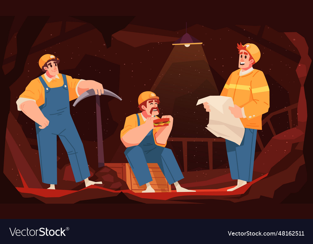 Flat colored mining composition Royalty Free Vector Image