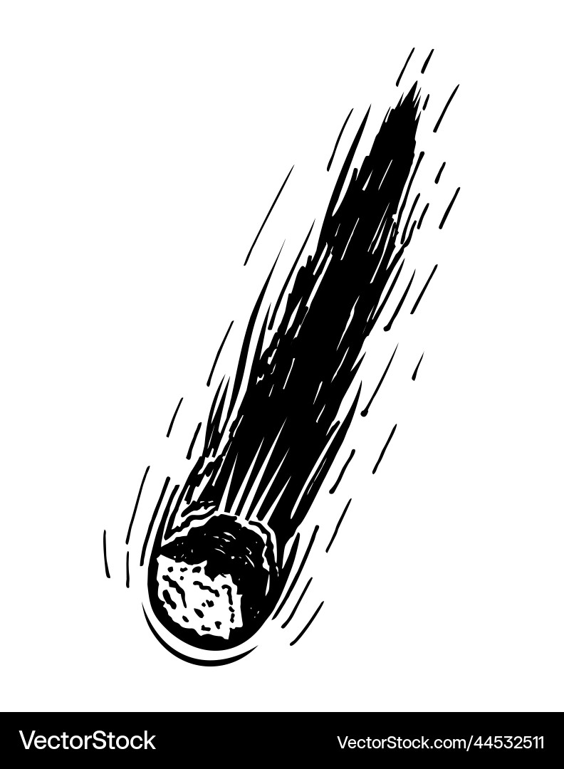 Flying fiery comet meteorite sketch Royalty Free Vector