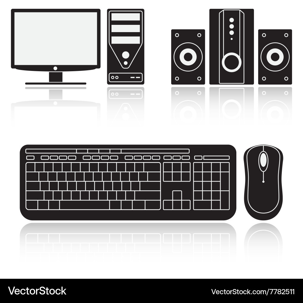 Icons of computer audio system keyboard and mouse Vector Image
