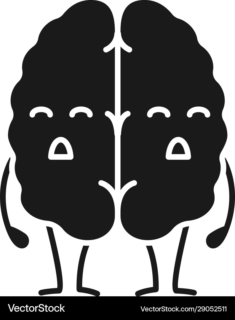 Sad human brain emoji glyph icon Royalty Free Vector Image