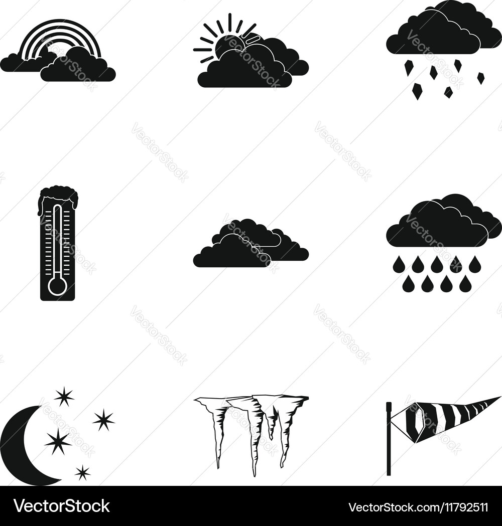 Weather icons set simple style Royalty Free Vector Image