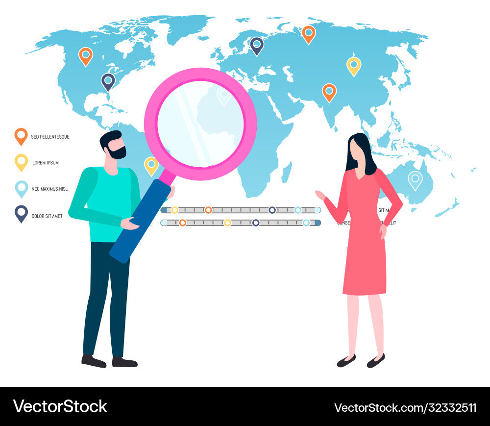 World map with marked places navigation symbols Vector Image