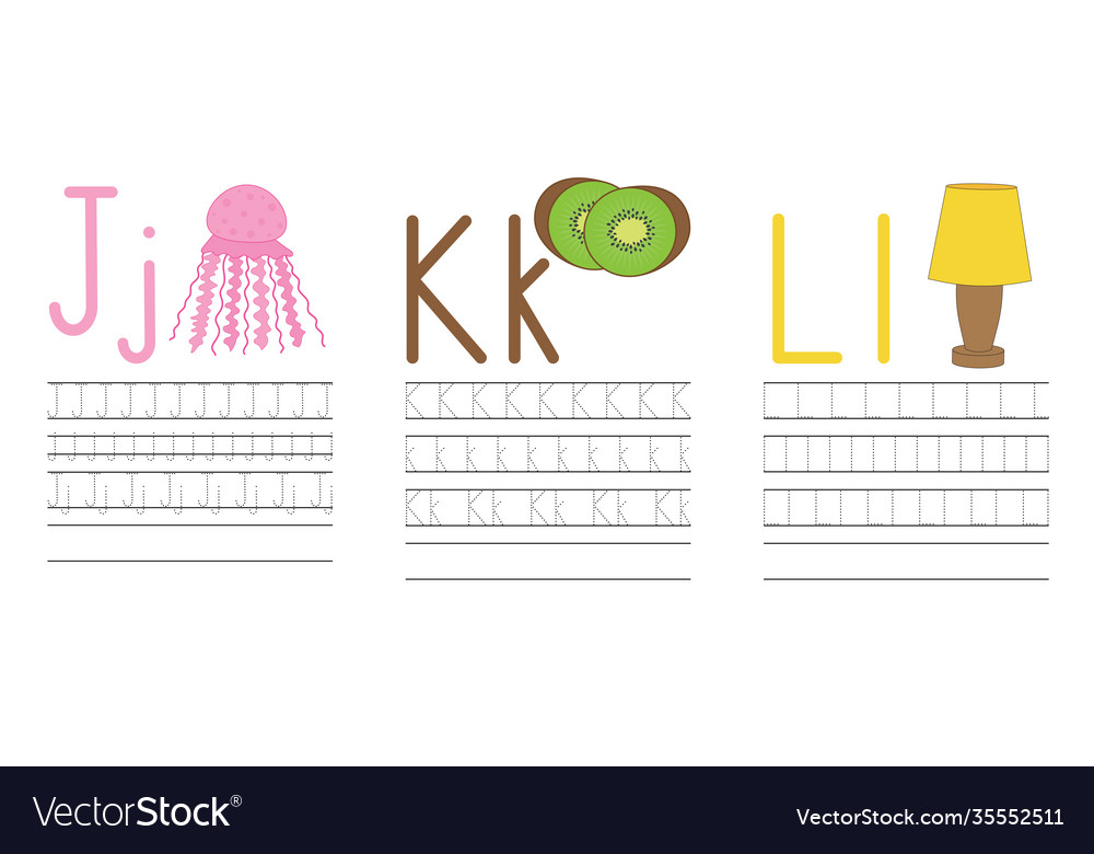 Writing practice letters jkl education for kids Vector Image