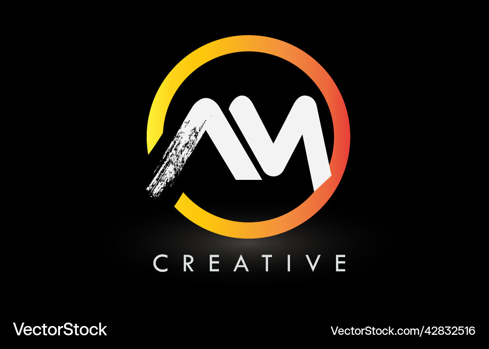 Circular white am brush letter logo design Vector Image