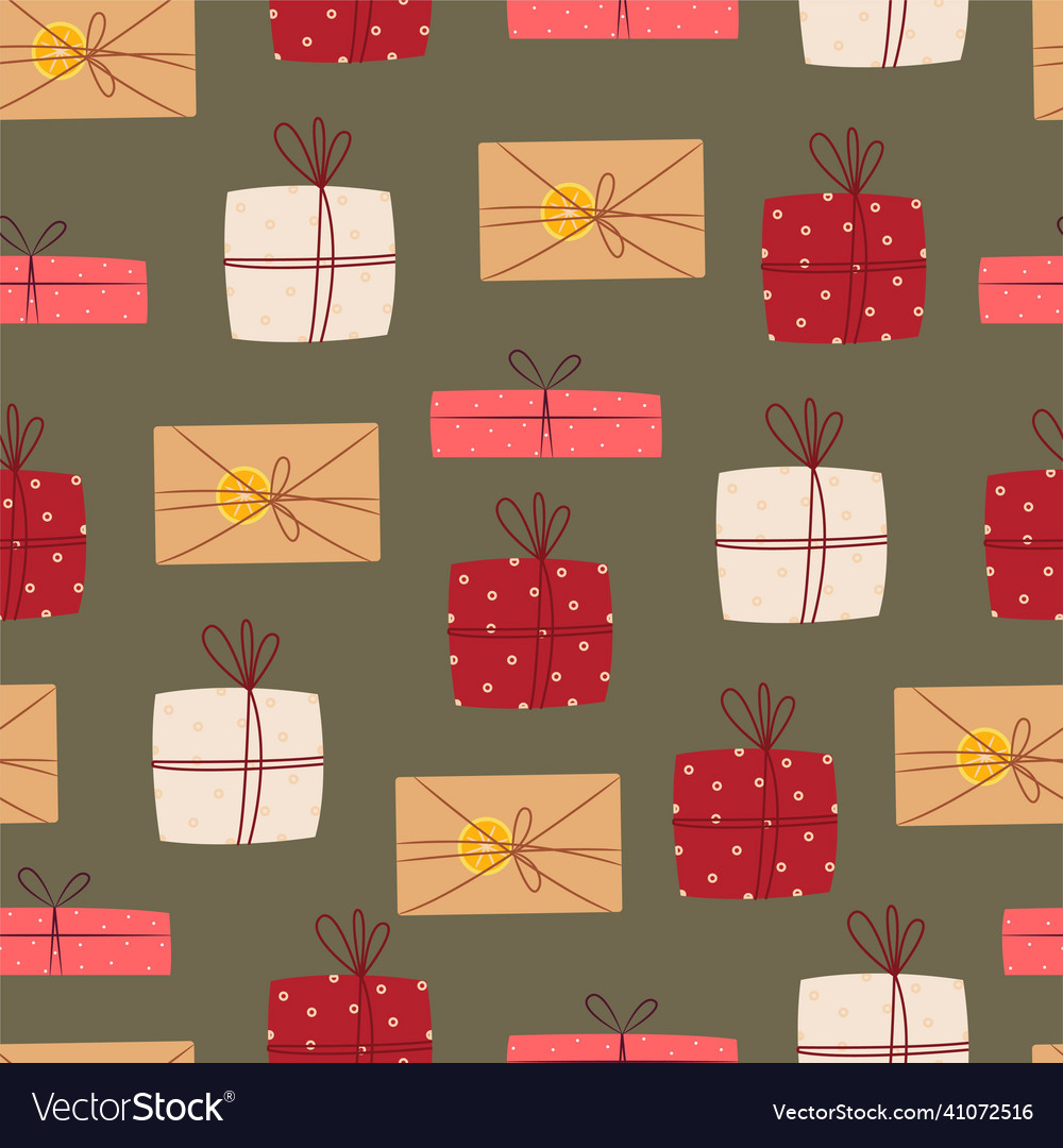 Gift boxes seamless pattern print flat Royalty Free Vector