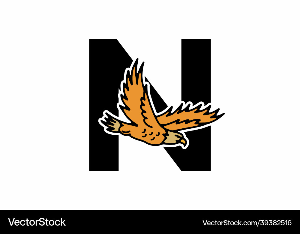 Line art of flying eagle with n initial letter Vector Image