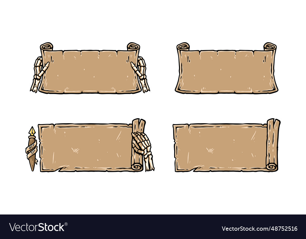 Old paper scroll parchment with skull hand and Vector Image