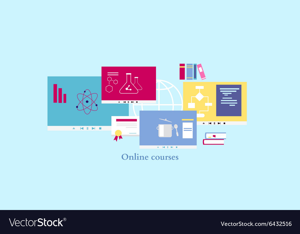 Online Course Icon Flat Design Style Royalty Free Vector