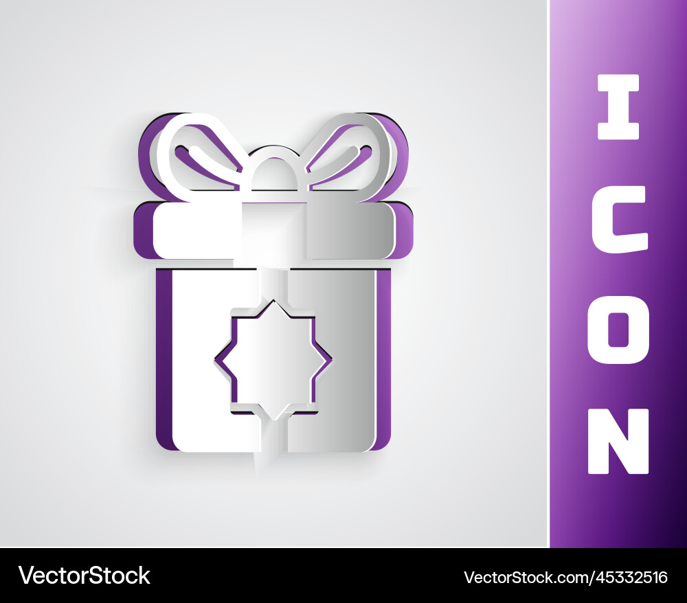 Paper cut gift box icon isolated on grey Vector Image