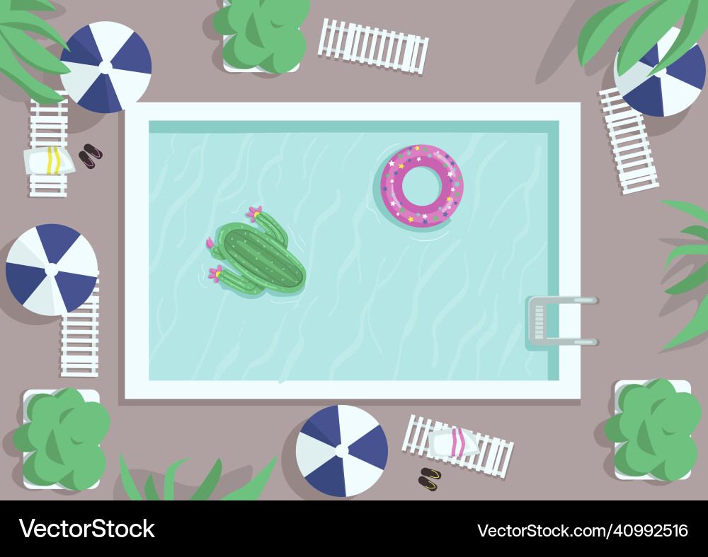 Top view square pool flat color air mattresses Vector Image