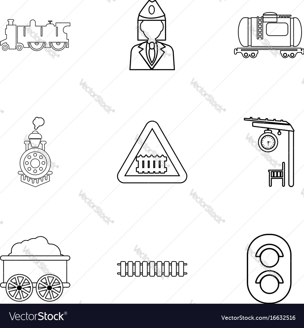 Train icons set outline style Royalty Free Vector Image