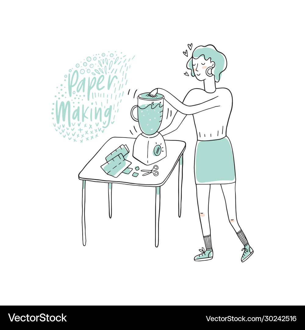 Woman making handmade paper cartoon Royalty Free Vector