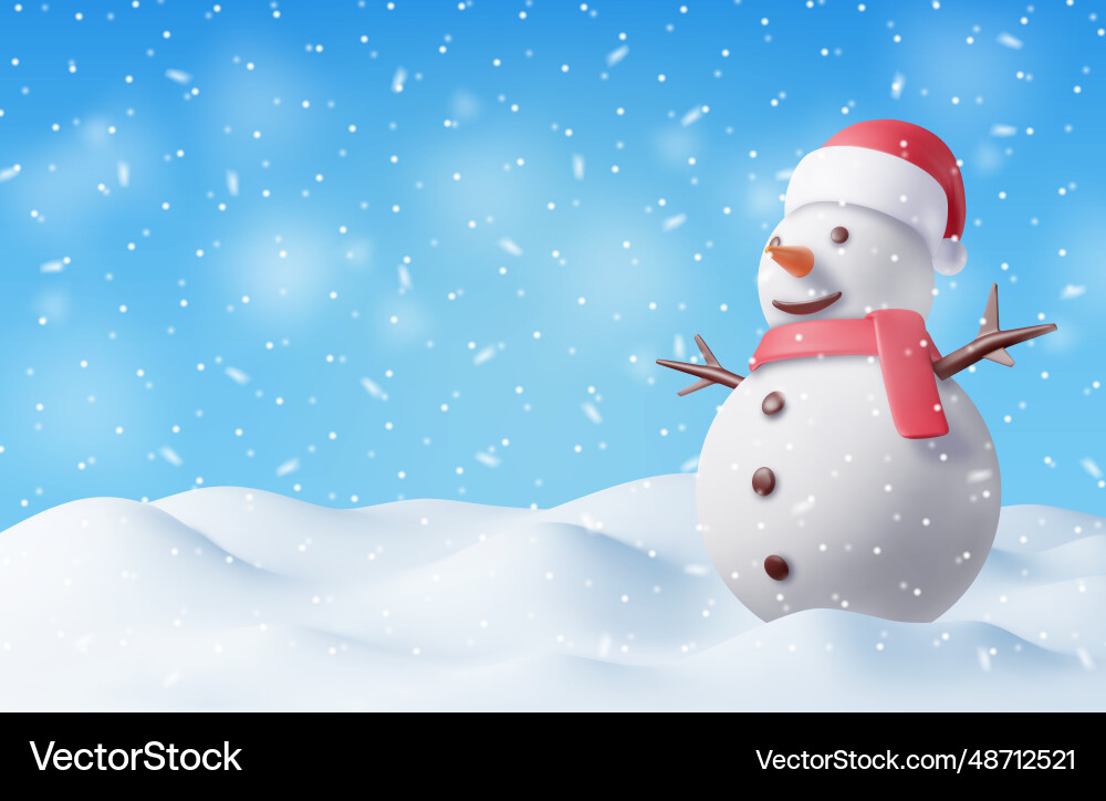 3d winter christmas background snowman and snow Vector Image