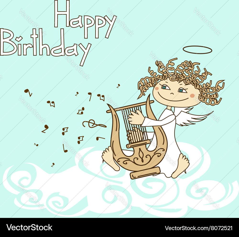 Card for birthday with cupid playing the lyre Vector Image