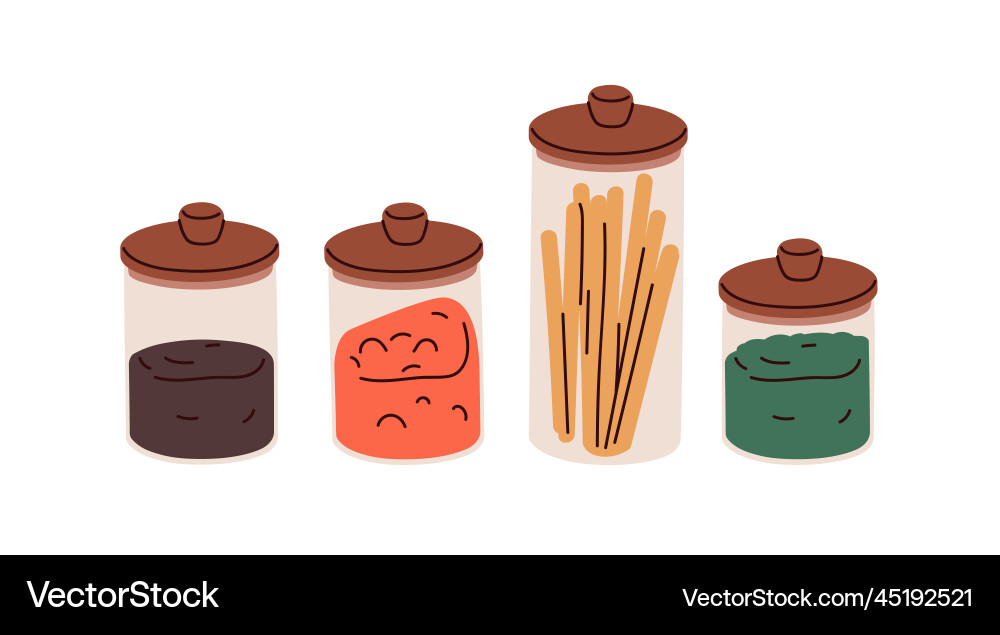 Glass storage containers with dry food products Vector Image