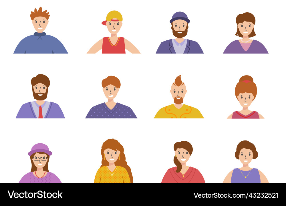 Human face profiles flat people characters avatar Vector Image