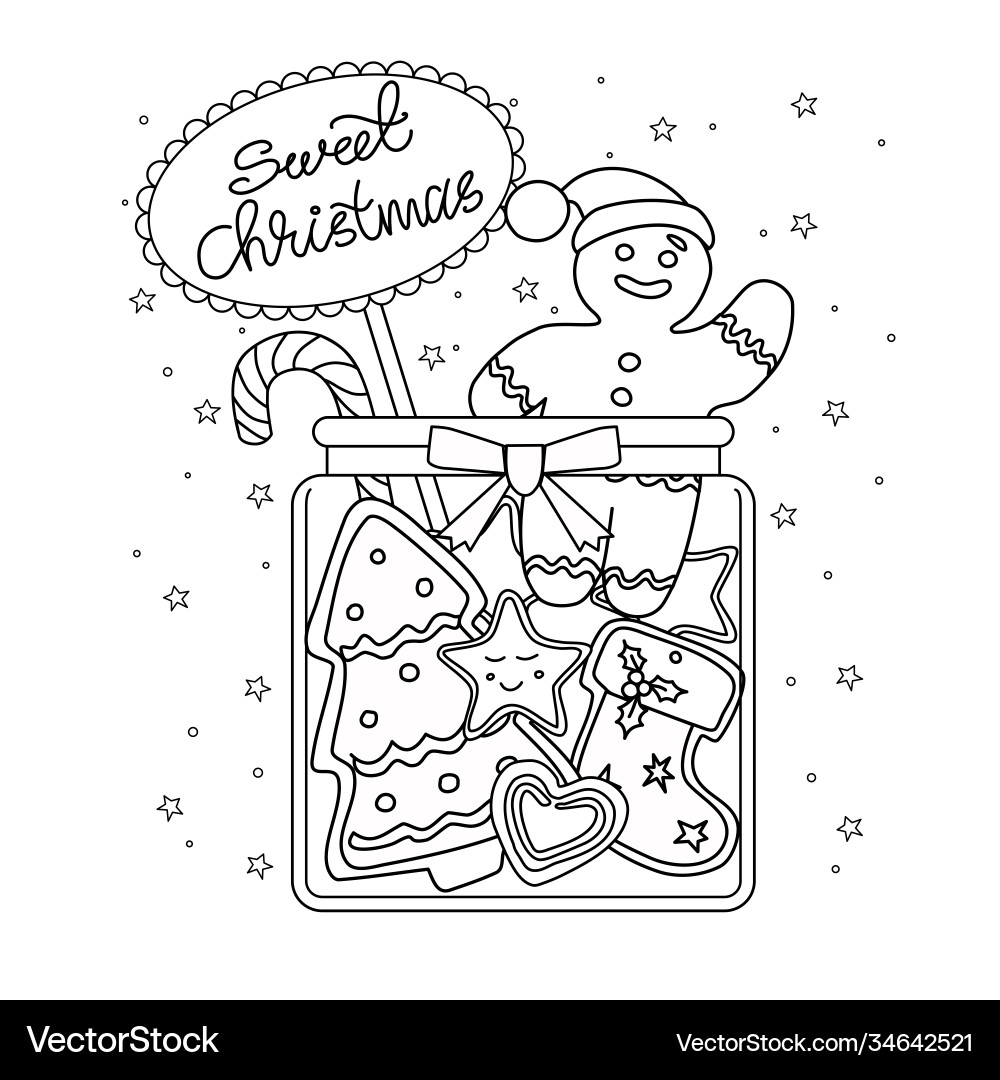 Jar with gingerbread coloring sweet christmas Vector Image