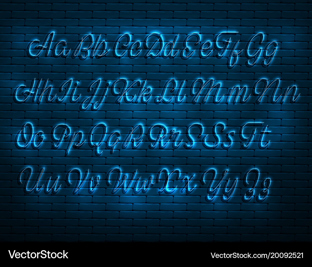 Latin neon font glowing alphabet electric stand Vector Image