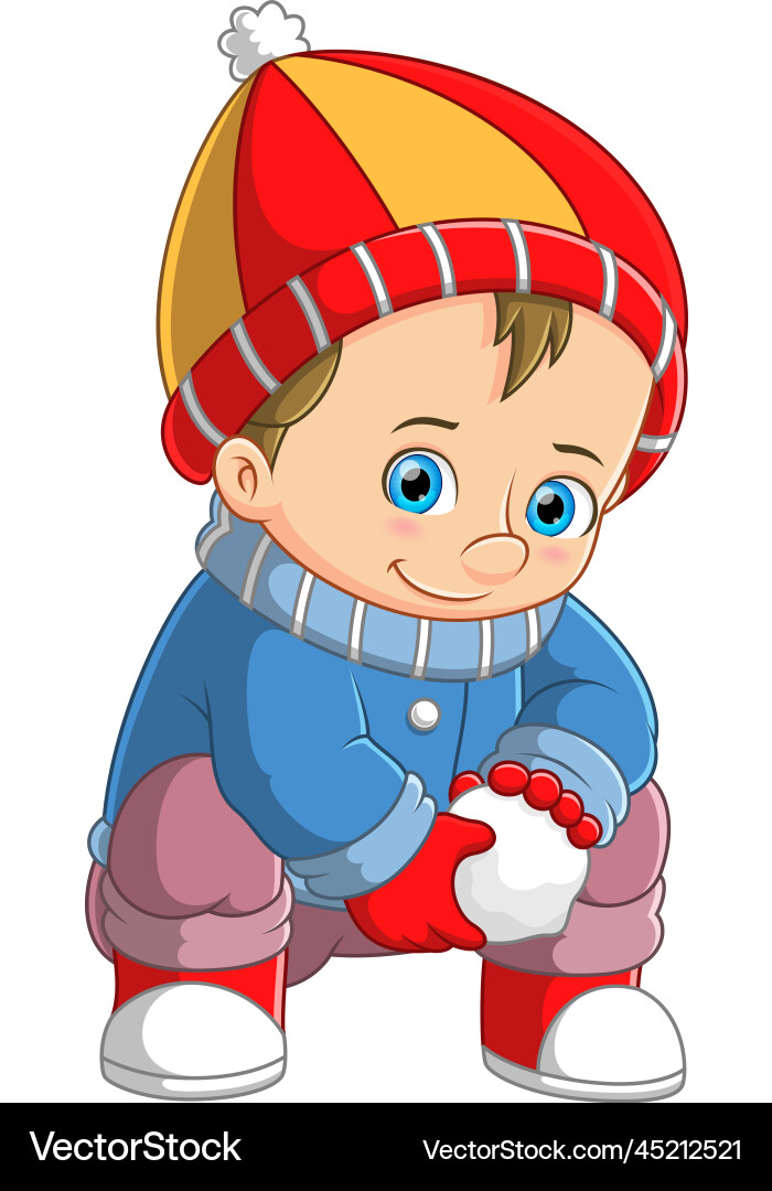 Little boy playing in winter with snow Royalty Free Vector