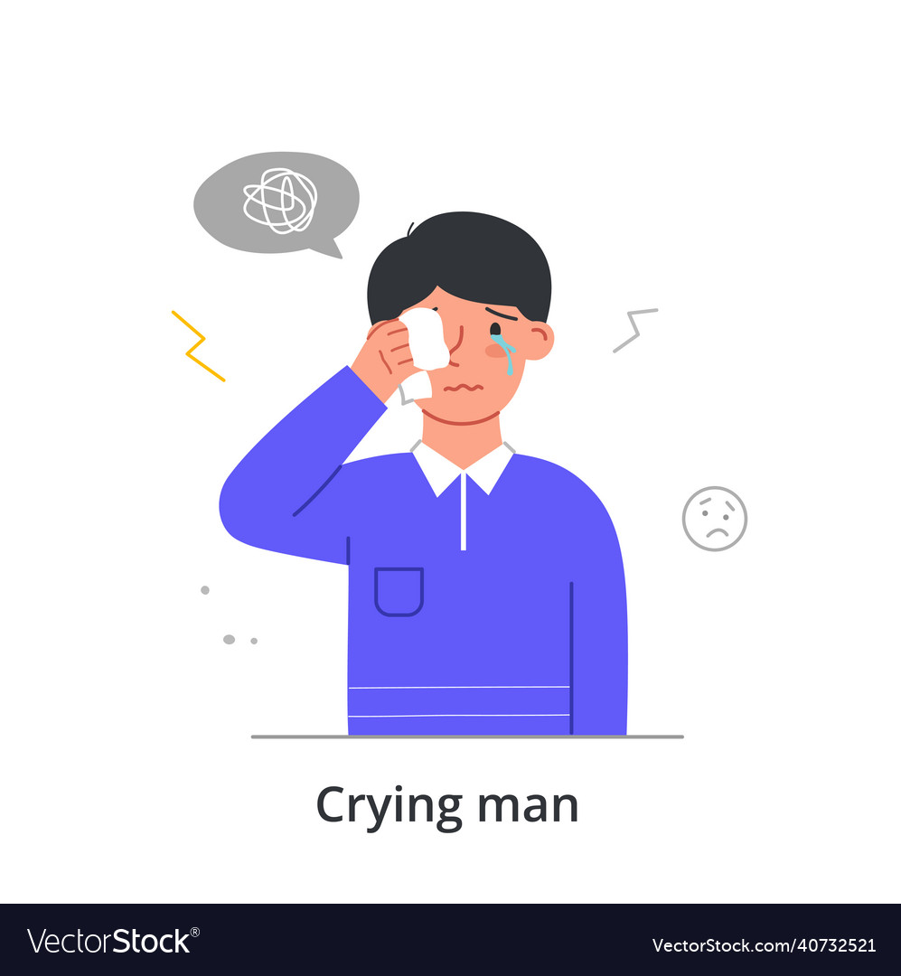Sad crying man concept Royalty Free Vector Image