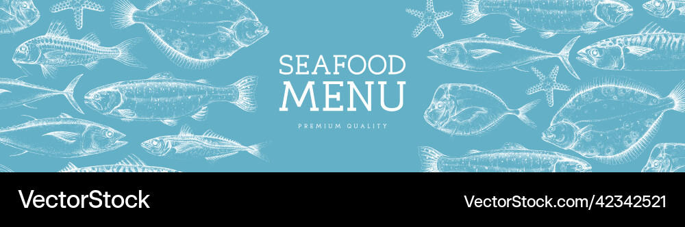 Seafood menu design with different kinds of fish Vector Image