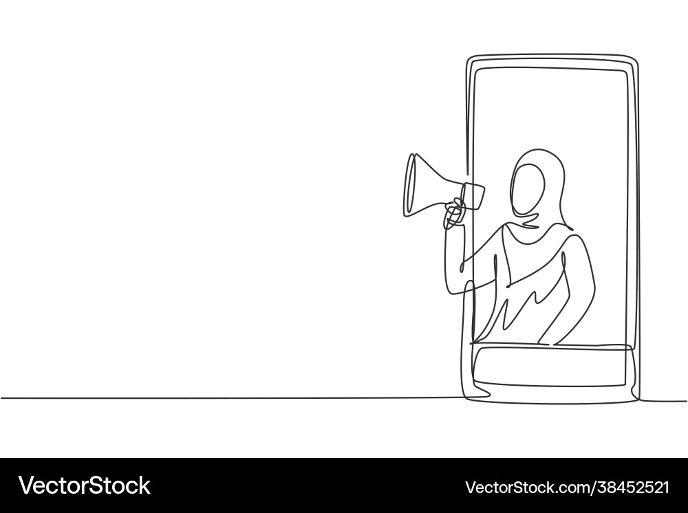 Single one line drawing arab woman coming out Vector Image