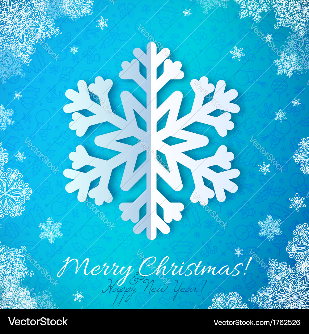 Blue paper snowflake on red ornate background Vector Image