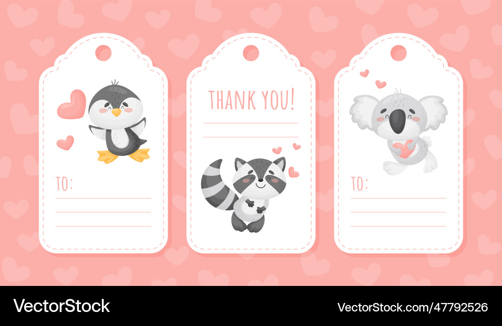 Empty tags with funny cartoon animals with heart Vector Image