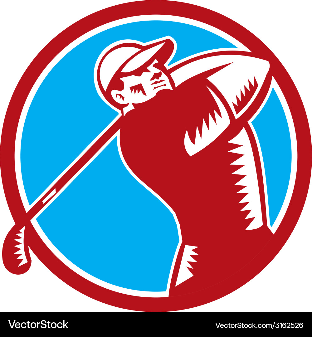 Golfer tee off golf circle woodcut Royalty Free Vector Image