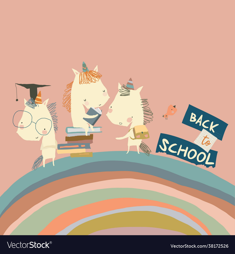 Happy cartoon unicorns going back to school Vector Image