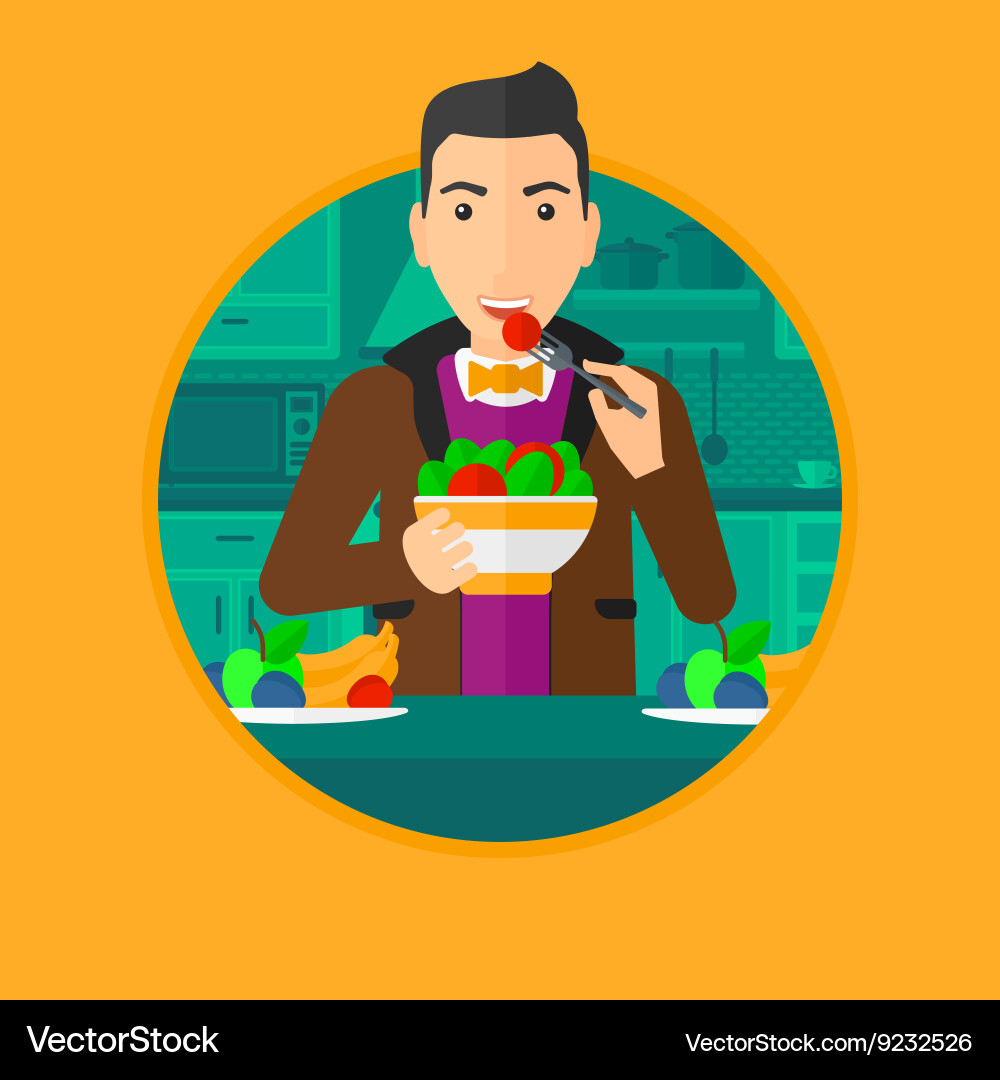 Man eating healthy vegetable salad Royalty Free Vector Image